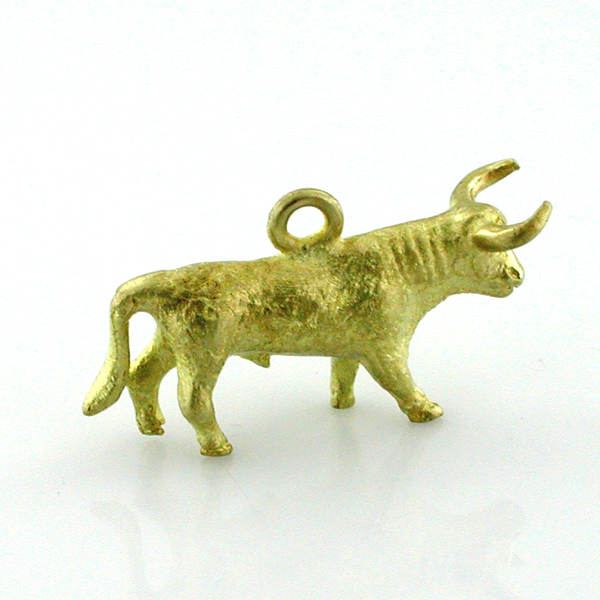 Detailed Horned Toro Bull Taurus 14K Gold Charm