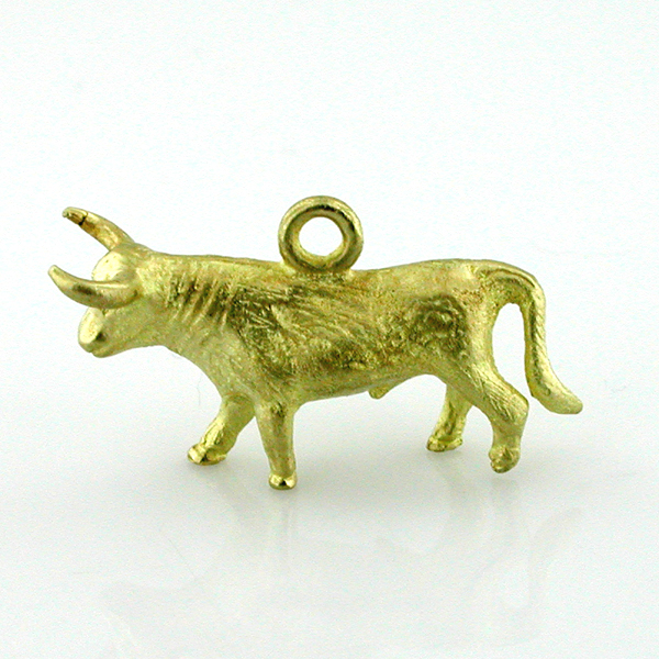 Detailed Horned Toro Bull Taurus 14K Gold Charm
