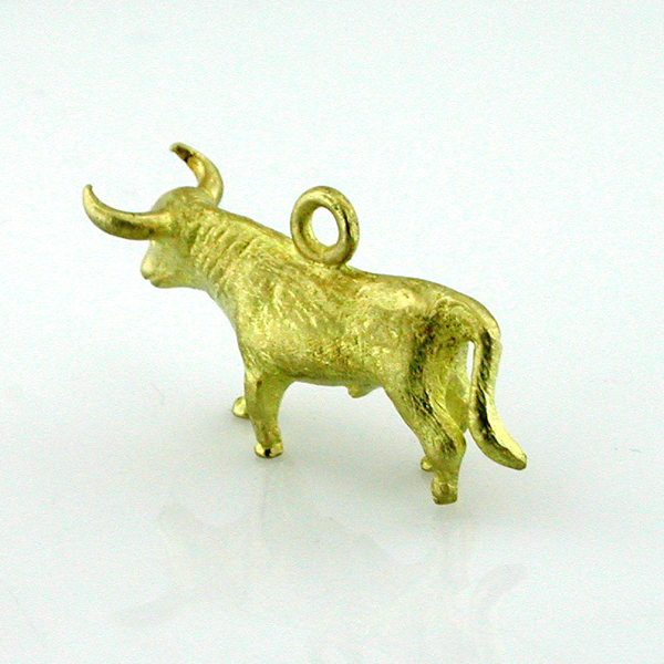 Detailed Horned Toro Bull Taurus 14K Gold Charm