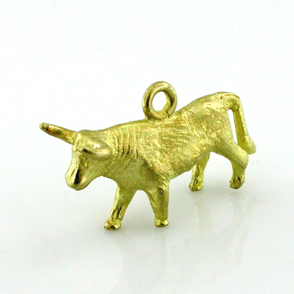 Detailed Horned Toro Bull Taurus 14K Gold Charm