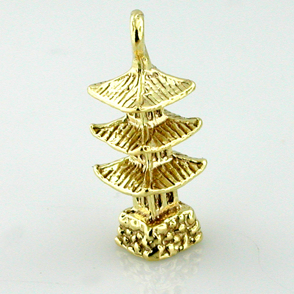 Chinese Pagoda House 14k Gold Charm