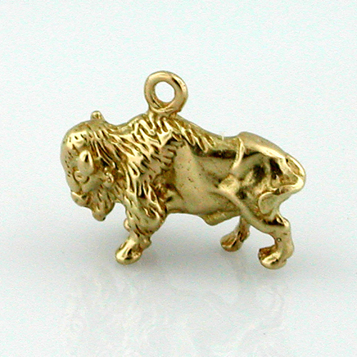 Bison Buffalo 3D 14k Gold Charm