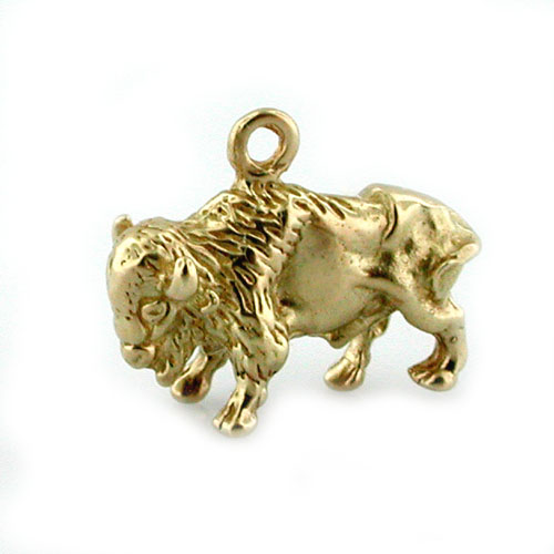 Bison Buffalo 3D 14k Gold Charm