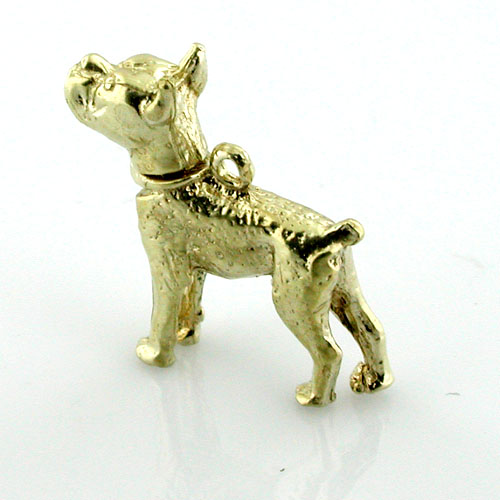 Movable Head Boxer 3D Dog 14k Gold Charm