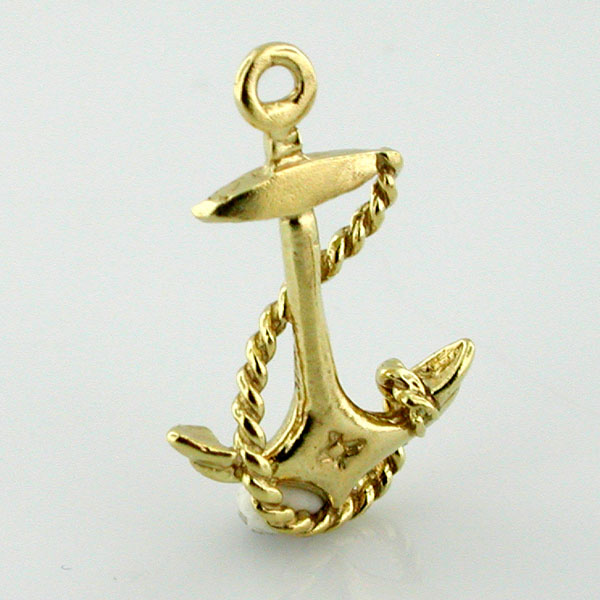 Nautical Anchor with Rope 3D 14K Gold Charm