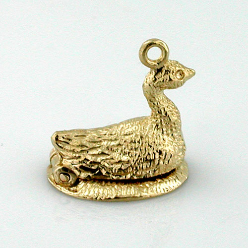 Goose on Golden Egg 14K Gold Charm - Opens