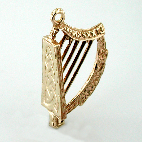 Irish Celtic Lyre Harp 14k Gold Charm