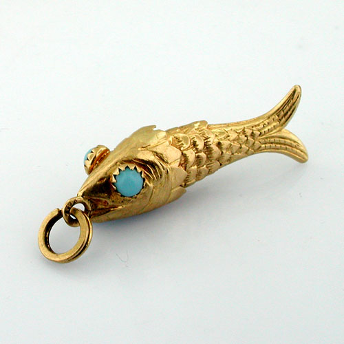 Articulated Fish Vintage 18k Gold Charm Pendant Movable Tail