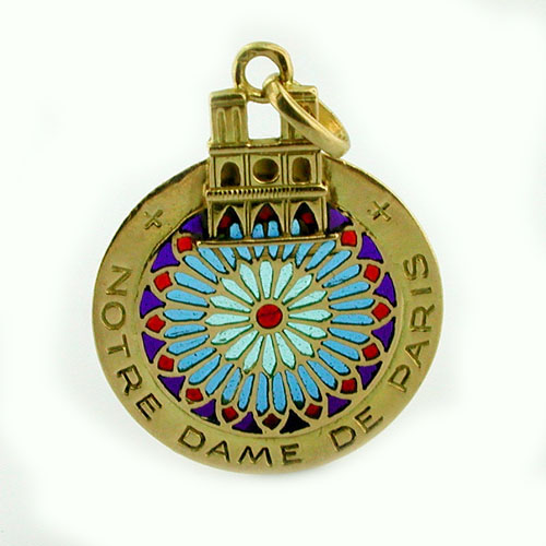 18K Gold Notre Dame de Paris Plique a Jour Enamel Mosaic Vintage ...