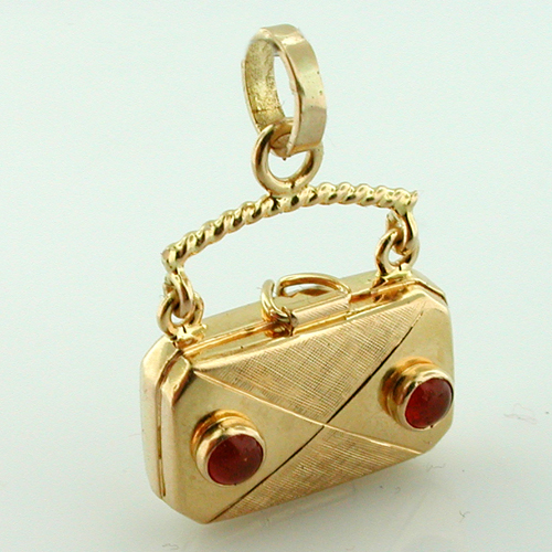Jeweled 18k Gold Purse Locket Handbag Vintage Charm Pendant